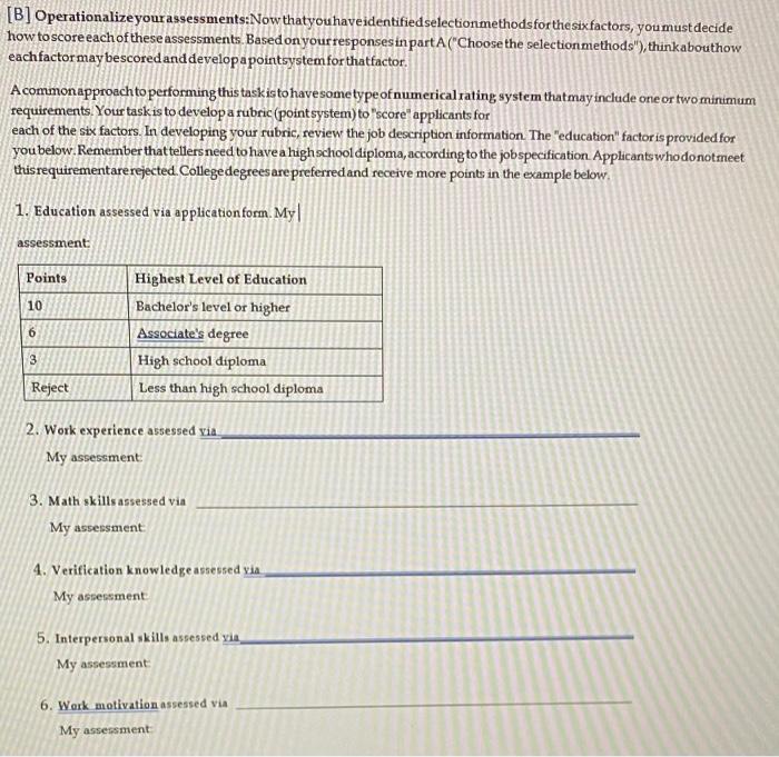 Solved Part 1: Employee Selection and Assessment For this | Chegg.com