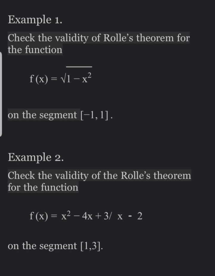 Solved Example 1. Check the validity of Rolle's theorem for | Chegg.com