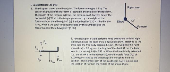 Solved Upper arm 1. Calculations: (25 pts) 1. The diagram | Chegg.com