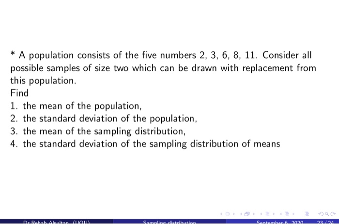 Solved * A population consists of the five numbers 2, 3, 6, | Chegg.com