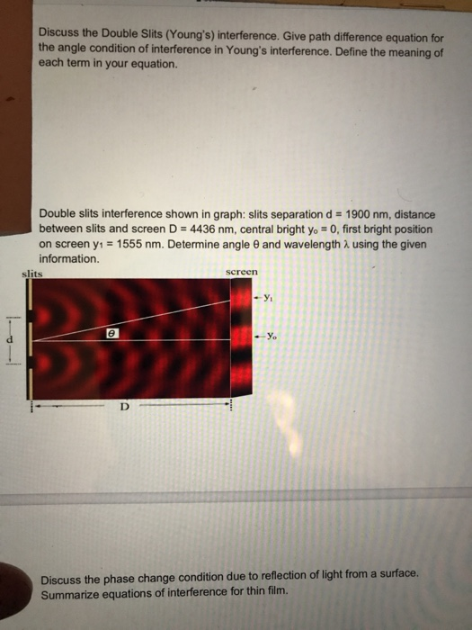 Solved Discuss the Double Slits (Young's) interference. Give | Chegg.com