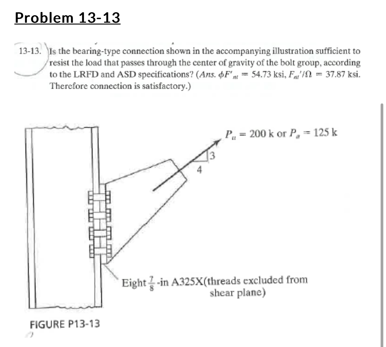 Solved Problem 13-1313-13. ﻿Is the bearing-type connection | Chegg.com
