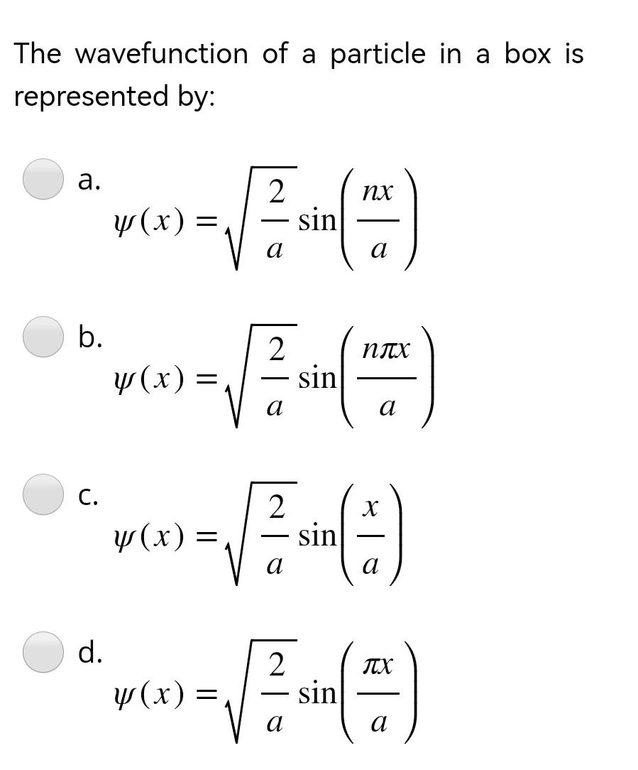 Solved The wavefunction of a particle in a box is | Chegg.com