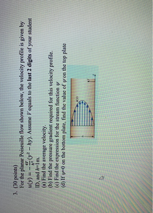 Solved 3. (30 points) For the planar Poiseuille flow shown | Chegg.com