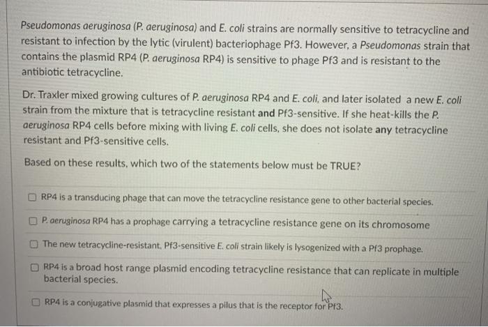 Solved Pseudomonas aeruginosa (P. aeruginosa) and E. coli | Chegg.com