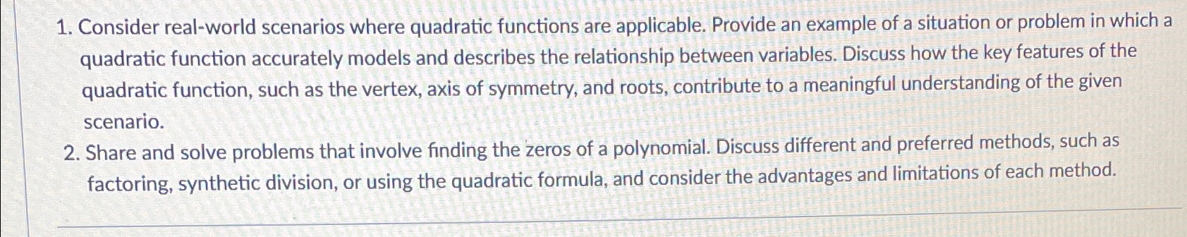 Solved Consider real-world scenarios where quadratic | Chegg.com
