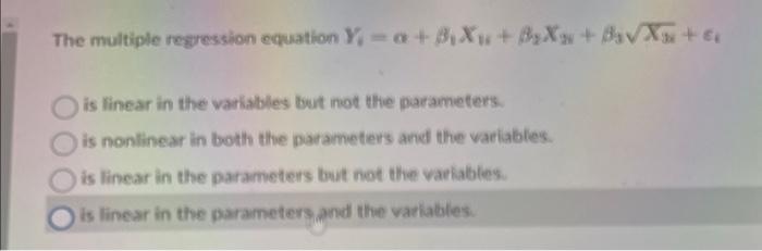 Solved The multiple regression equation | Chegg.com