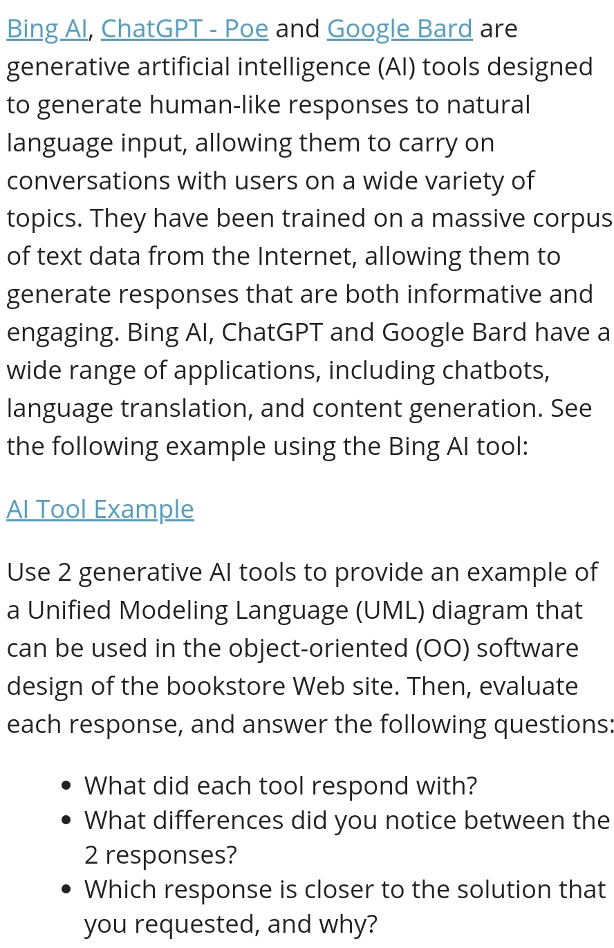 Solved Bing AI, ﻿ChatGPT - ﻿Poe and Google Bard are | Chegg.com