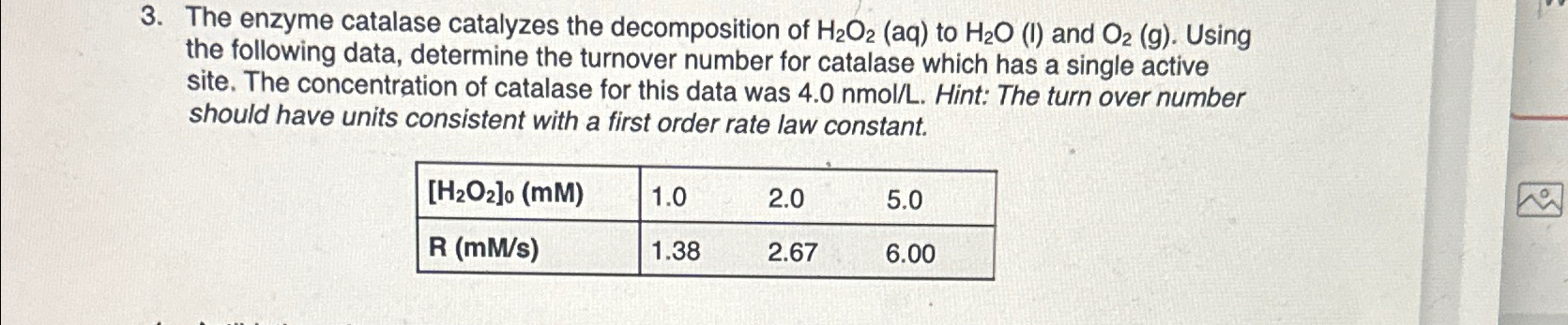 Solved The enzyme catalase catalyzes the decomposition of | Chegg.com