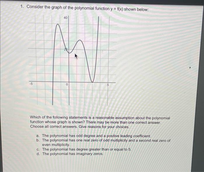 Solved 1. Consider the graph of the polynomial function | Chegg.com