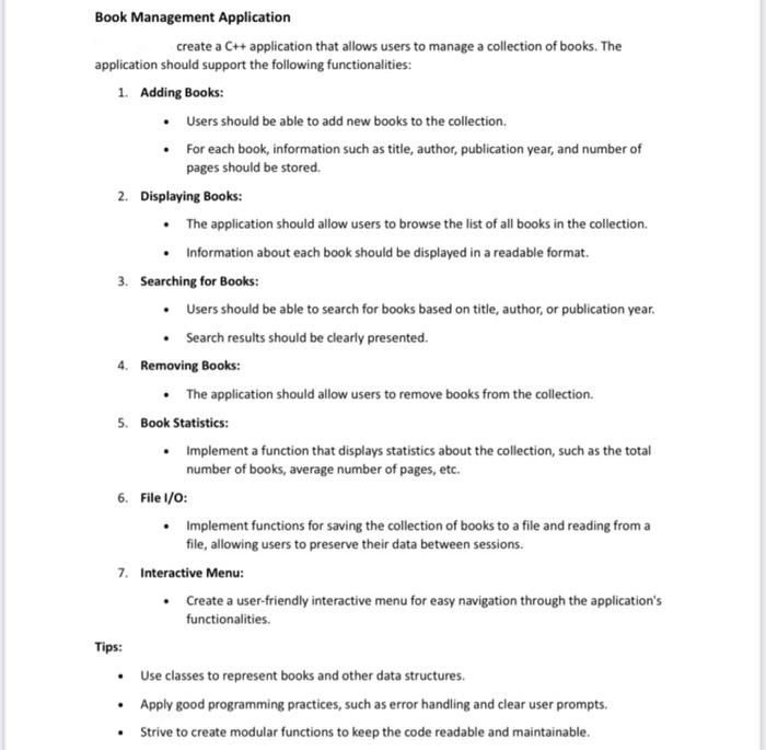 Solved Book Management Application create a C++ application | Chegg.com