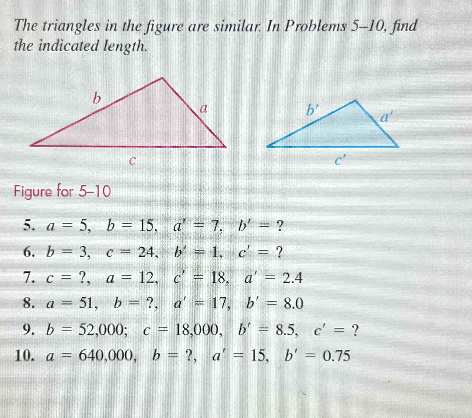 Solved The triangles in the figure are similar. In Problems | Chegg.com
