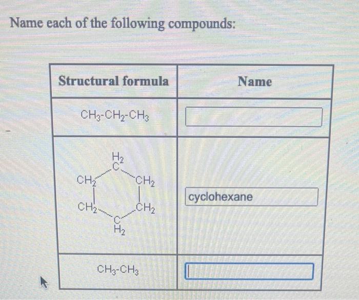Solved Name each of the following compounds: Structural | Chegg.com