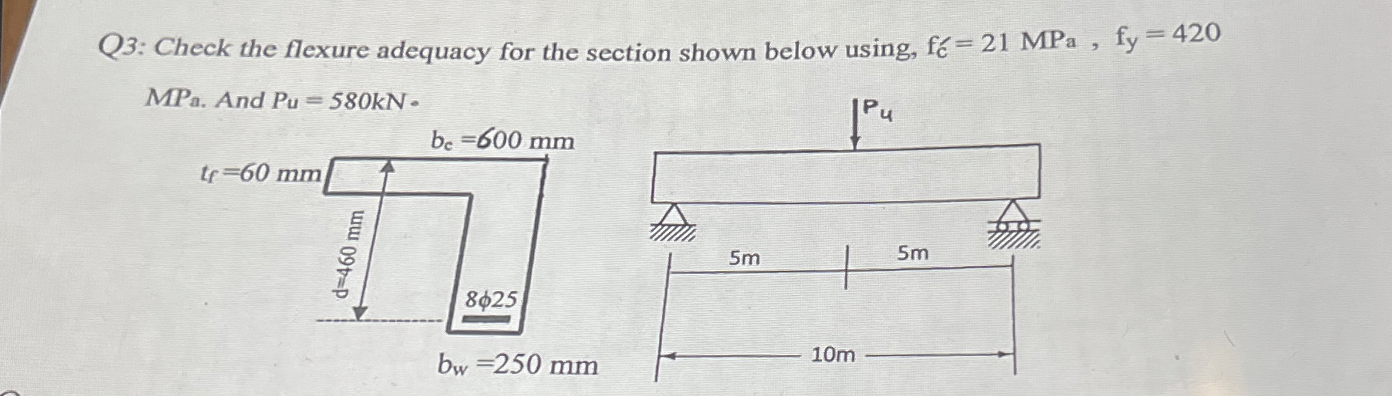 Solved Q3: Check the flexure adequacy for the section shown | Chegg.com