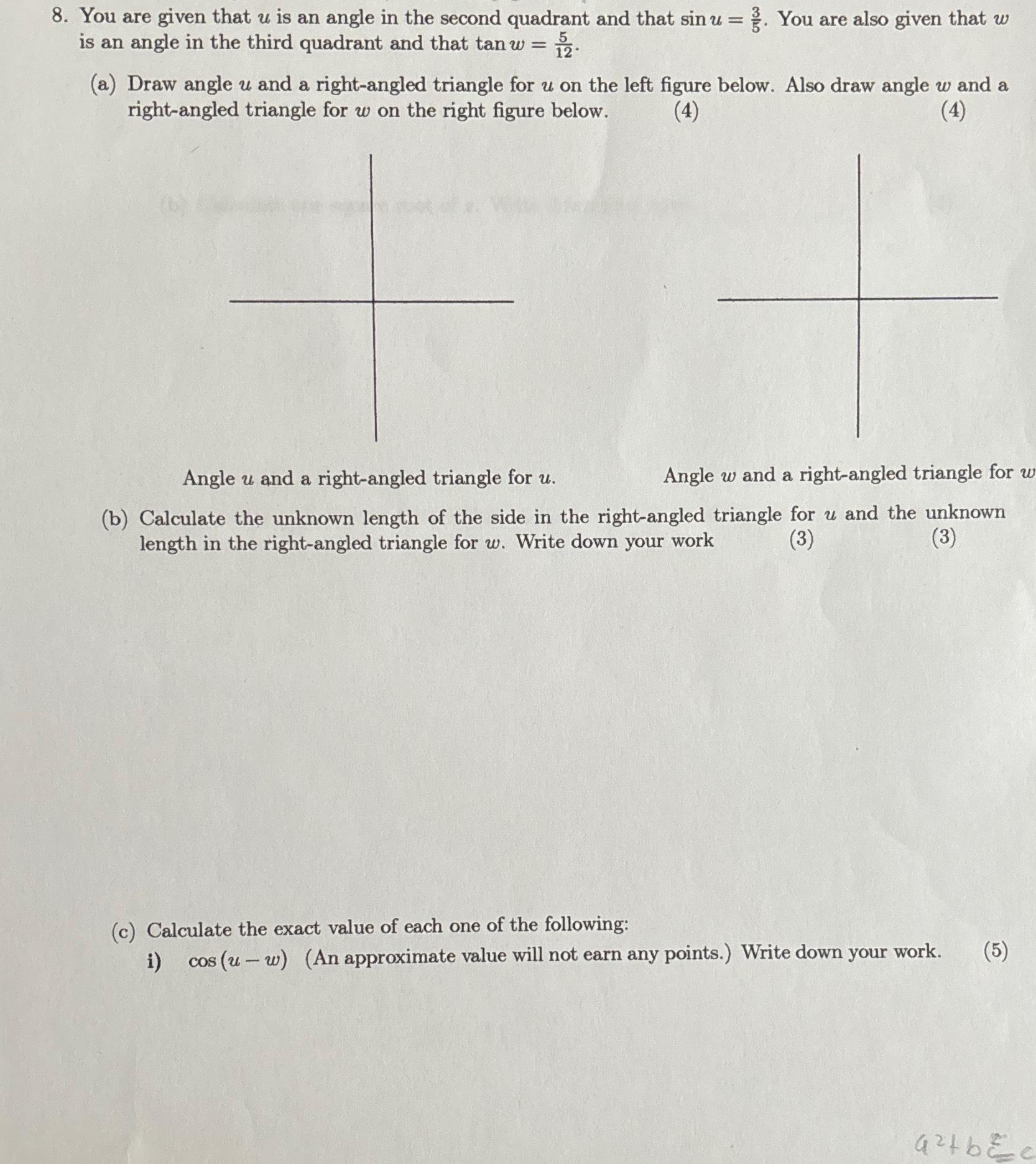 Solved You are given that u ﻿is an angle in the second | Chegg.com