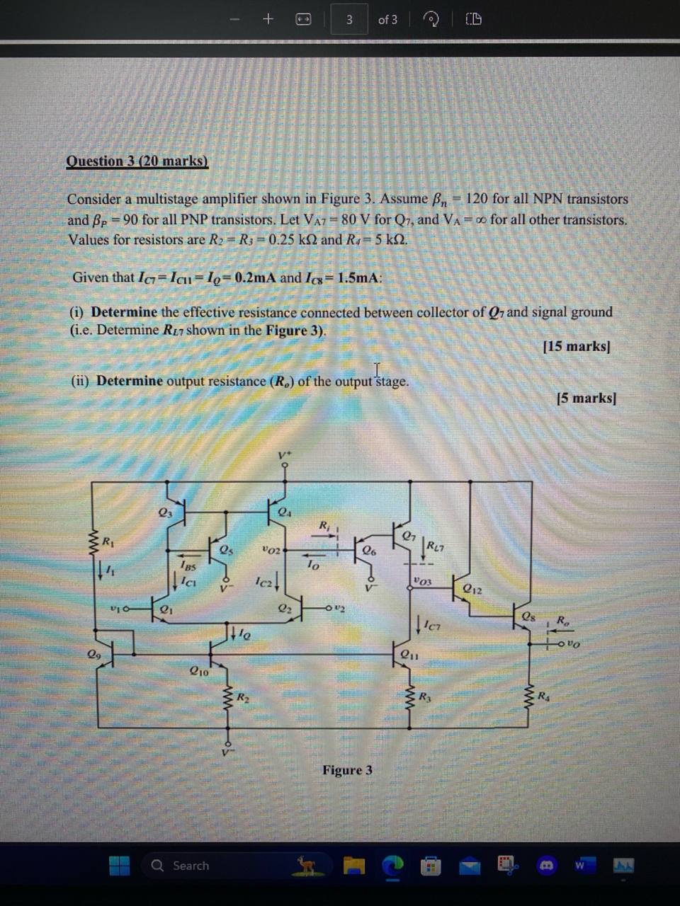 Solved Question 3 (20 ﻿marks)Consider a multistage amplifier | Chegg.com