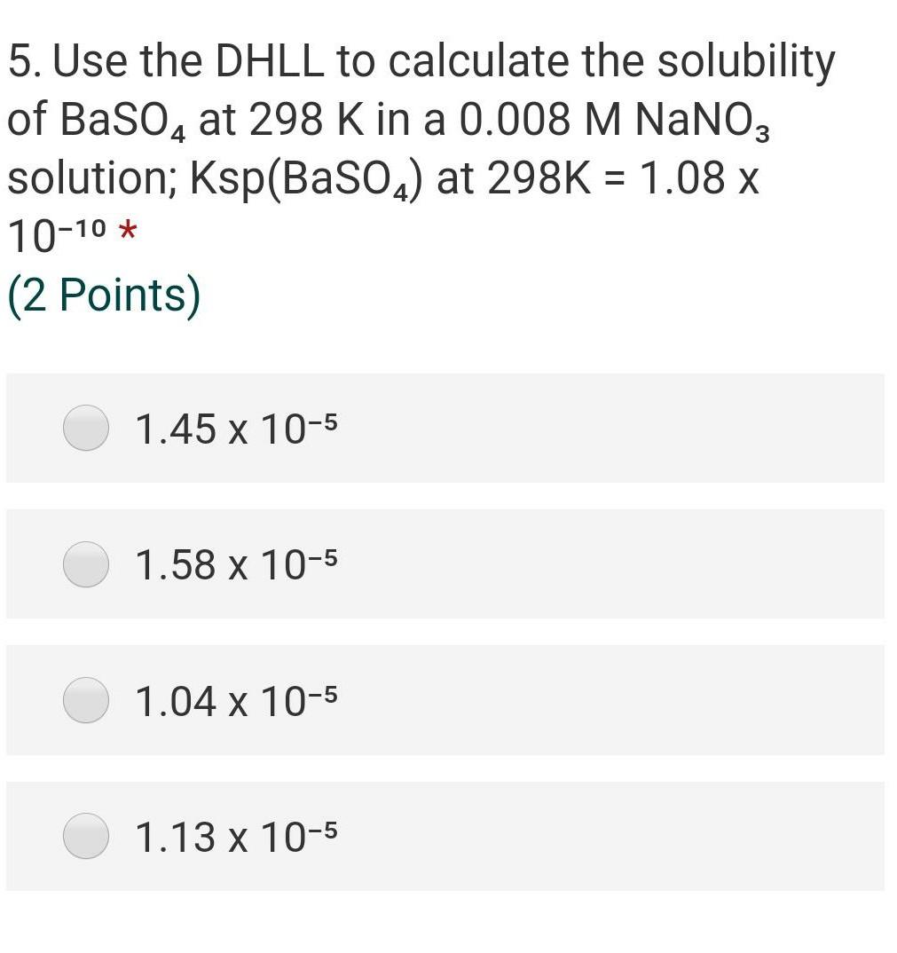 Solved 5. Use the DHLL to calculate the solubility of BaSO4 | Chegg.com