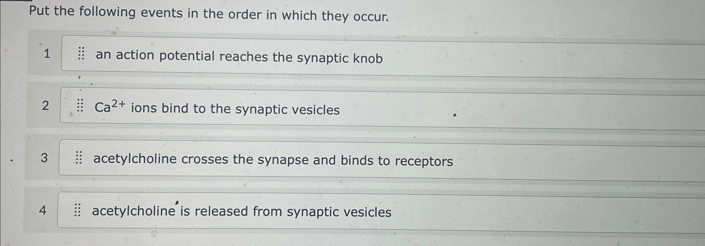 Solved Put the following events in the order in which they | Chegg.com
