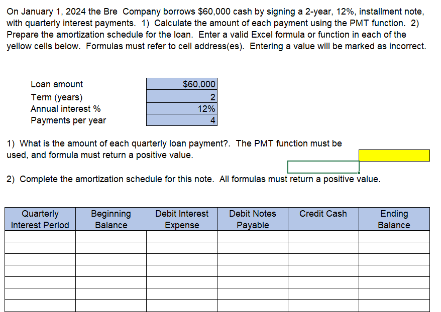 Solved On January 1, 2024 ﻿the Bre Company borrows $60,000 | Chegg.com