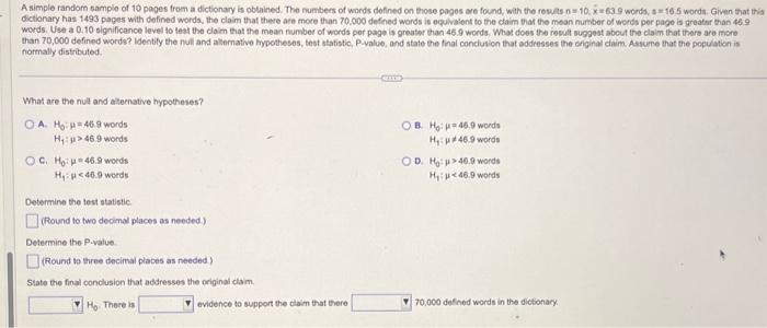 Solved A simple random sample of 10 pages from a dictionary | Chegg.com