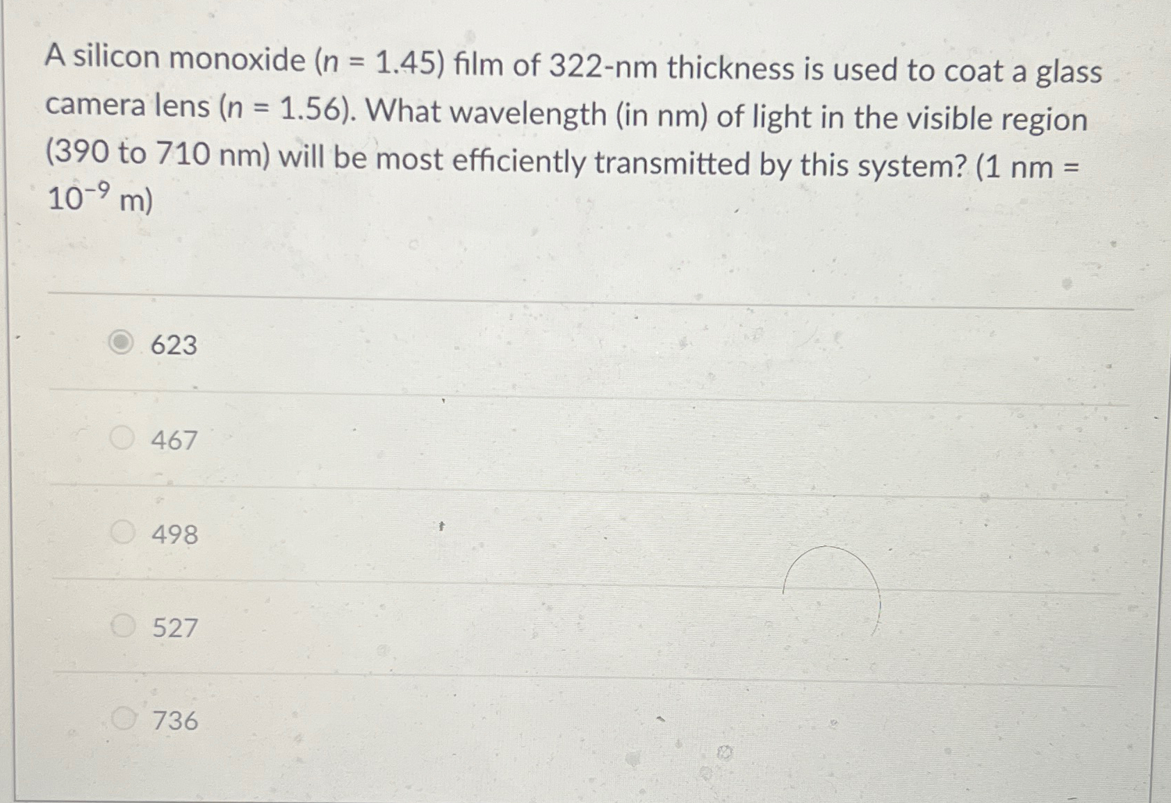 Solved A silicon monoxide ( n=1.45 ) ﻿film of 322-nm | Chegg.com