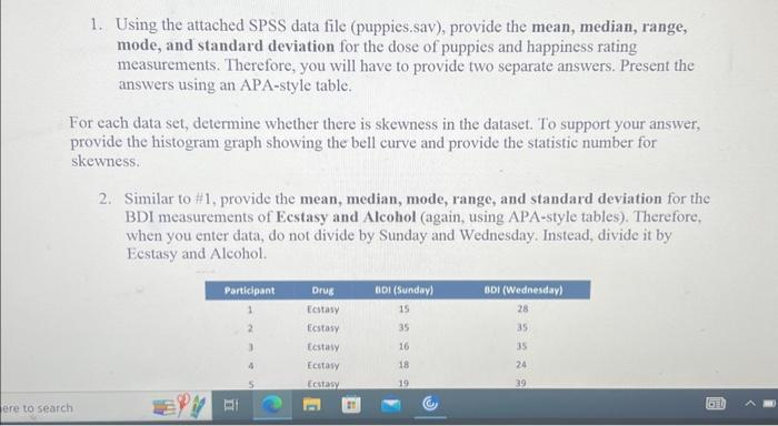 Solved 1. Using the attached SPSS data file (puppies.sav), | Chegg.com