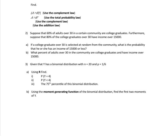 Solved Find. (A∩B)1 (Use the complement law) A∩B′ (Use the | Chegg.com