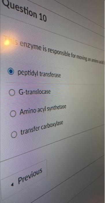 Solved this enzyme is responsible for moving an amino acid | Chegg.com
