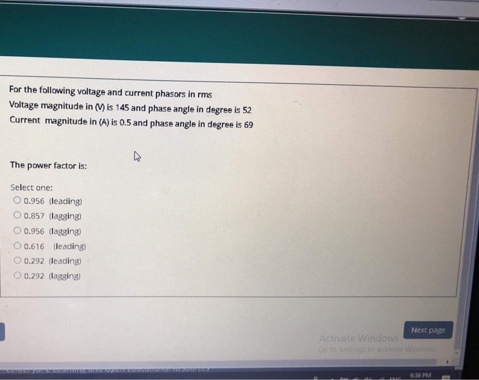 Solved For the following voltage and current phasors in rms | Chegg.com