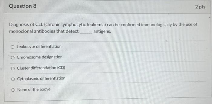 Solved Diagnosis of CLL (chronic lymphocytic leukemia) can | Chegg.com