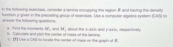 In the following exercises, consider a lamina | Chegg.com