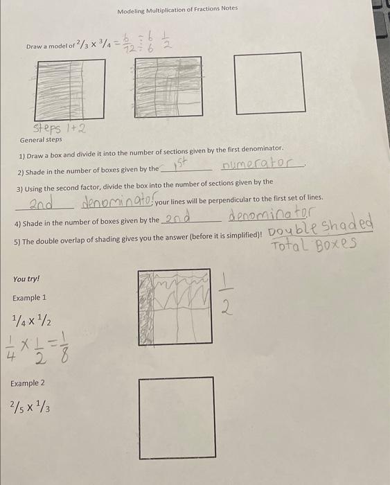 Solved Modeling Multiplication of Fractions Notes 1) Draw a | Chegg.com