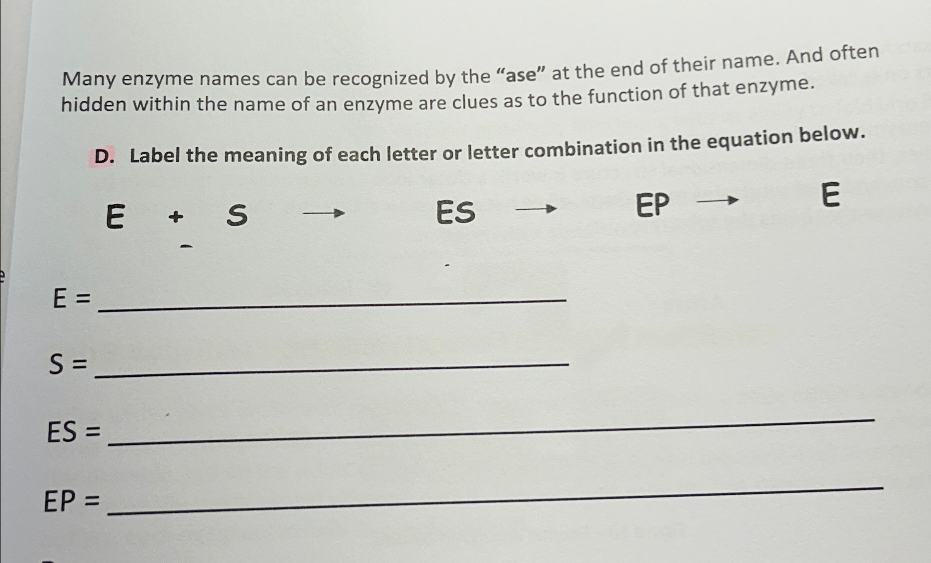 Solved Many enzyme names can be recognized by the "ase" at | Chegg.com