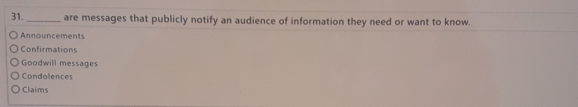 Solved aare messages that publicly notify an audience of | Chegg.com