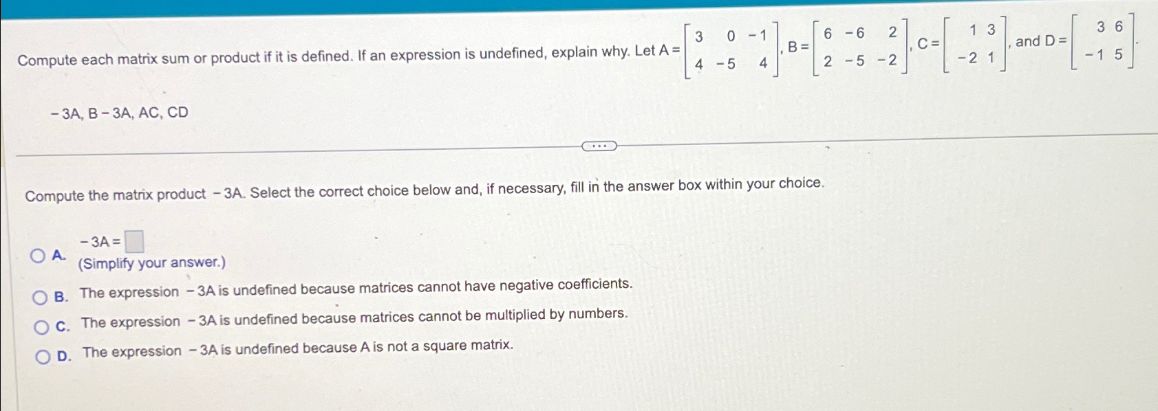 Solved Compute each matrix sum or product if it is defined. | Chegg.com