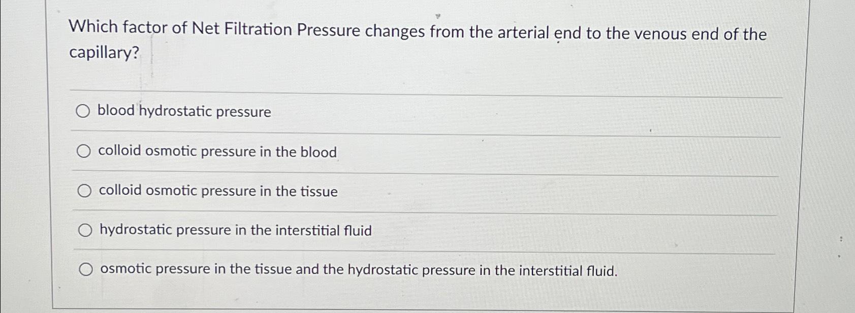 Solved Which factor of Net Filtration Pressure changes from | Chegg.com