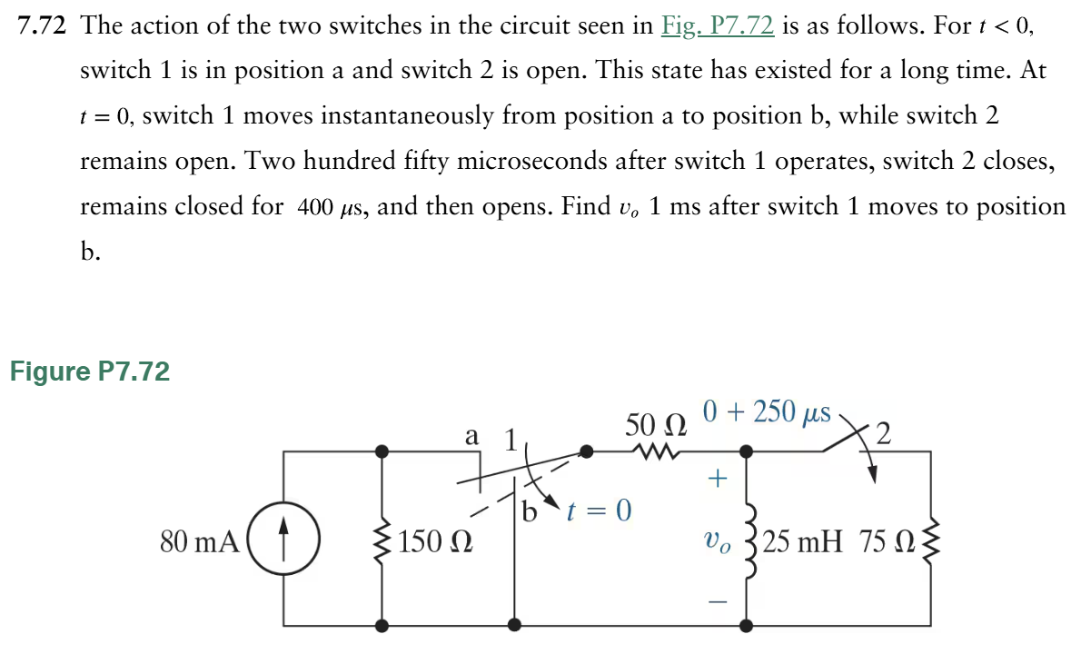 Solved 7.72 ﻿The action of ﻿the two switches in ﻿the circuit | Chegg.com