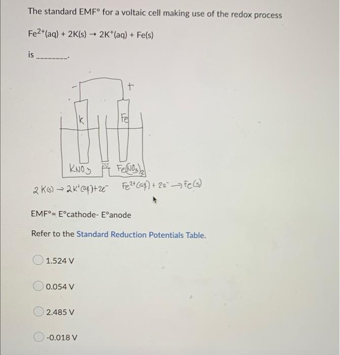 Solved The standard EMF∘ for a voltaic cell making use of | Chegg.com