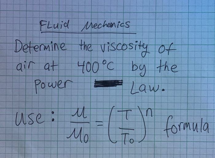 Solved Fluid Mechanics Determine the viscosity of air at | Chegg.com