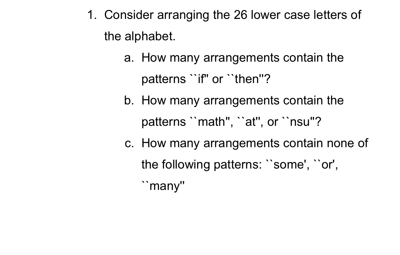 Solved Consider arranging the 26 ﻿lower case letters of the | Chegg.com
