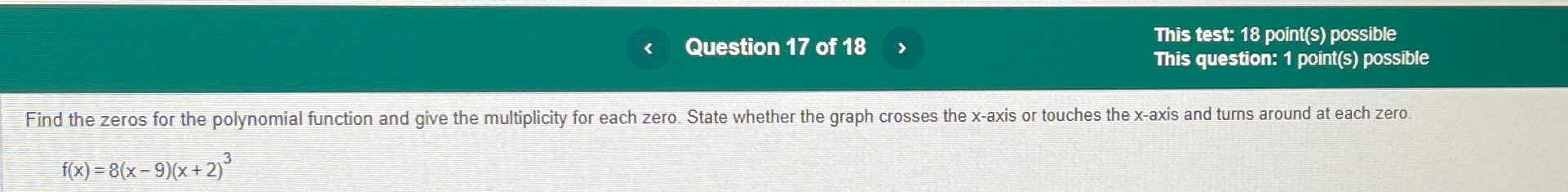 Solved Question 17 of 18This test: 18 point(s) | Chegg.com Solved Question 17 of 18This test: 18 point(s) | Chegg.com