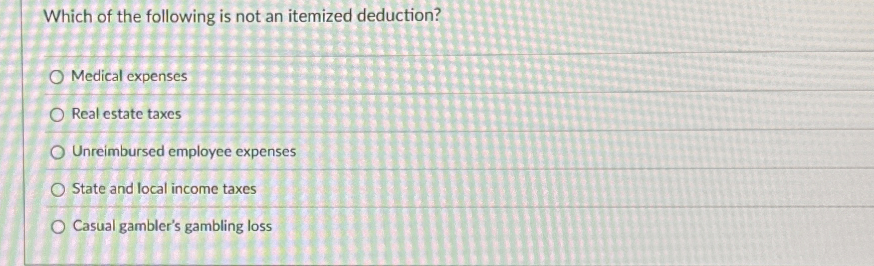 Solved Which of the following is not an itemized | Chegg.com
