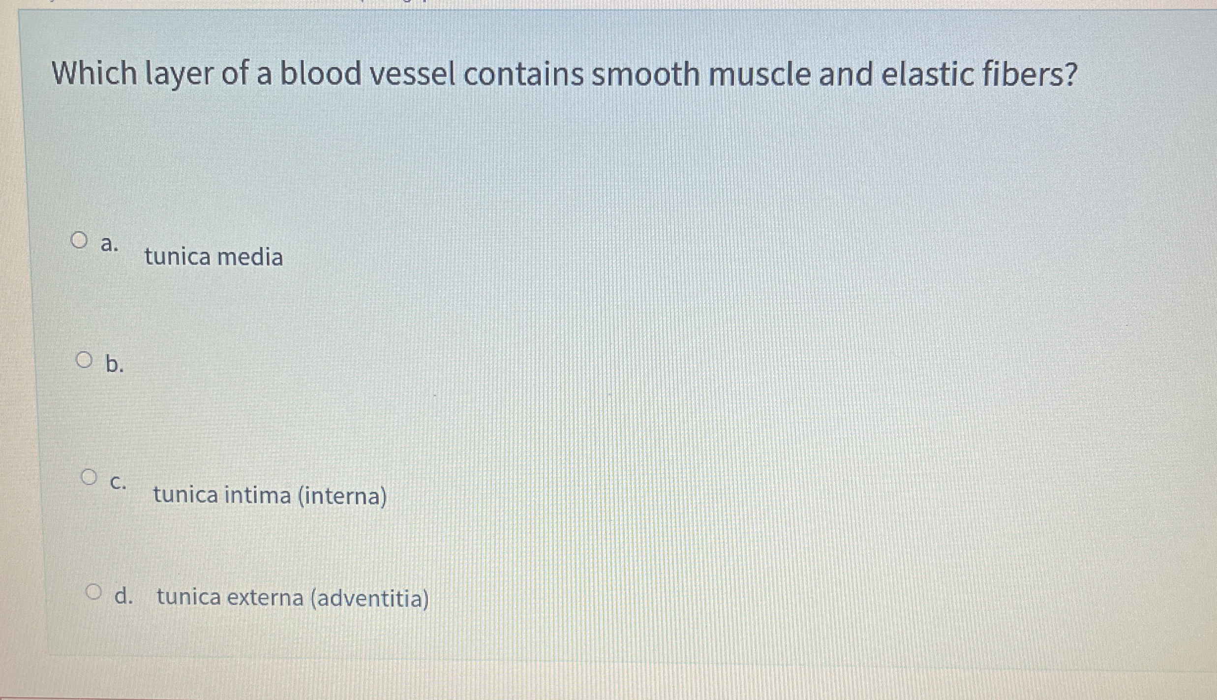 Solved Which layer of a blood vessel contains smooth muscle | Chegg.com