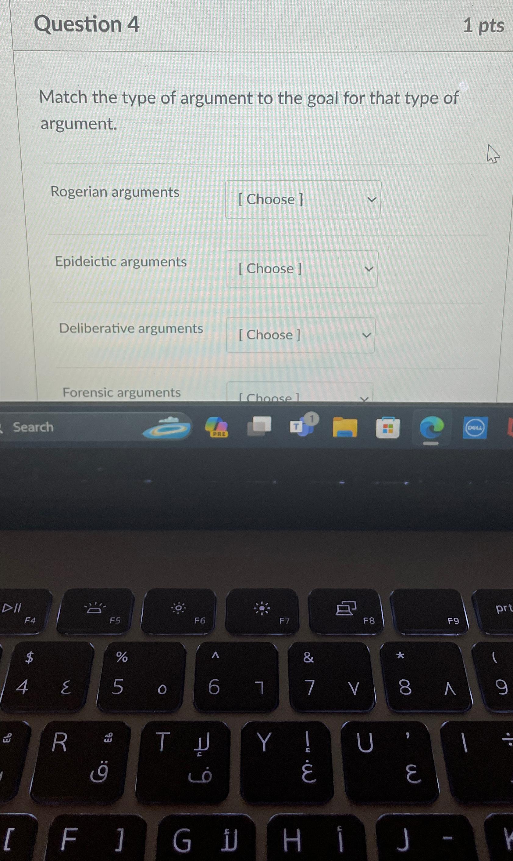 Solved Question 41 ﻿ptsMatch the type of argument to the | Chegg.com