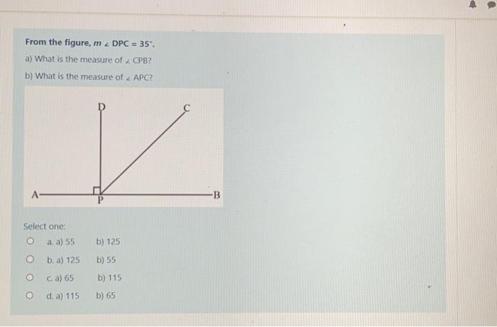 Solved From the figure, m∠DPC=35′′. a) What is the measure | Chegg.com