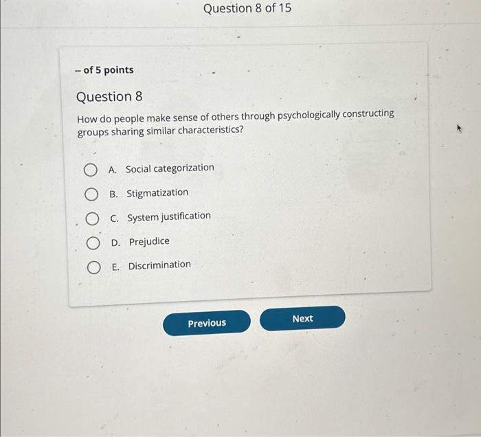 Solved -- of 5 points Question 8 How do people make sense of | Chegg.com