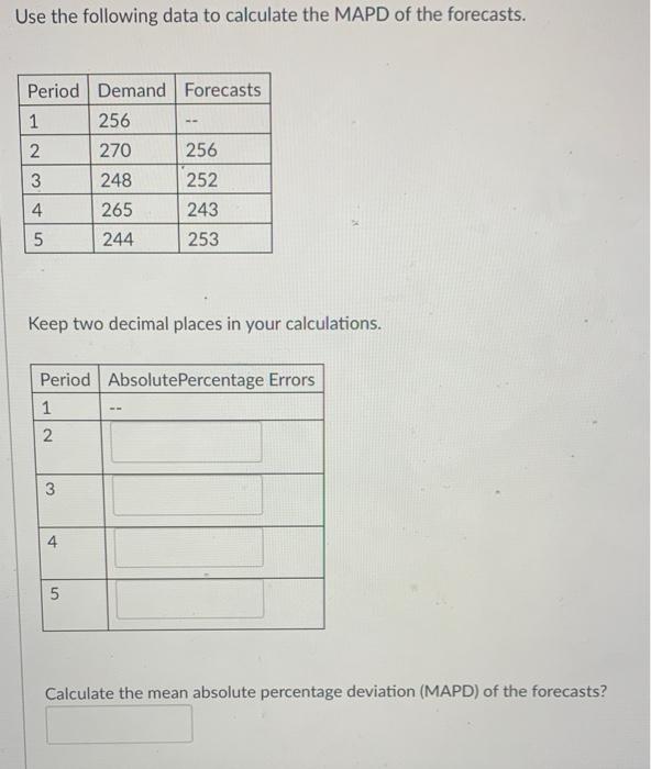Solved Use the following data to calculate the MAPD of the | Chegg.com