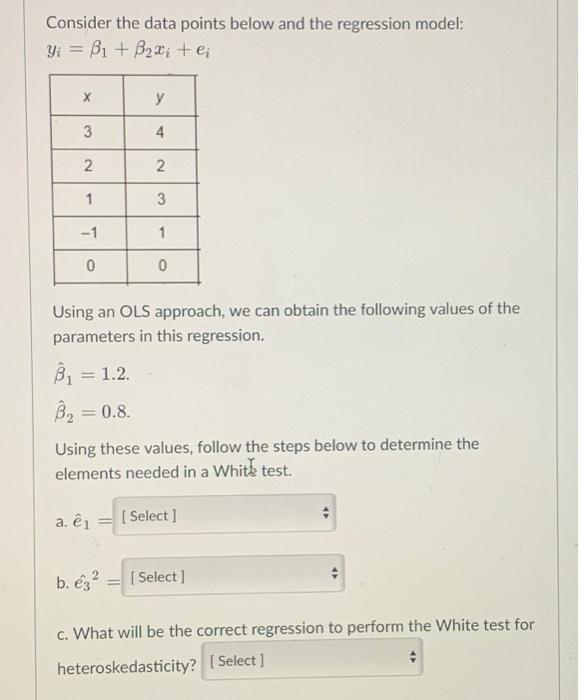 Solved Consider the data points below and the regression | Chegg.com