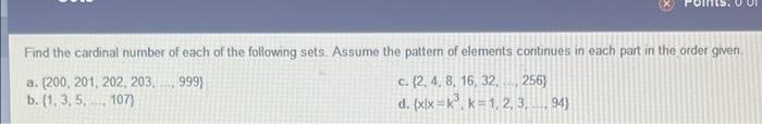 Solved Find the cardinal number of each of the following | Chegg.com