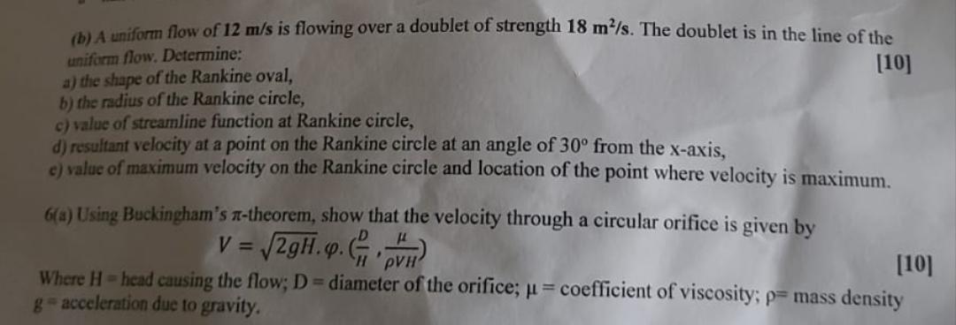 Solved (b) ﻿A uniform flow of 12ms ﻿is flowing over a | Chegg.com
